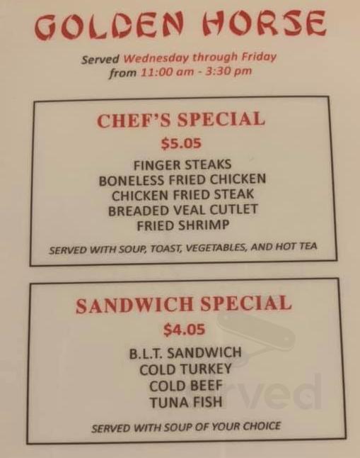 Golden Horse Restaurant menu in Weiser, Idaho, USA