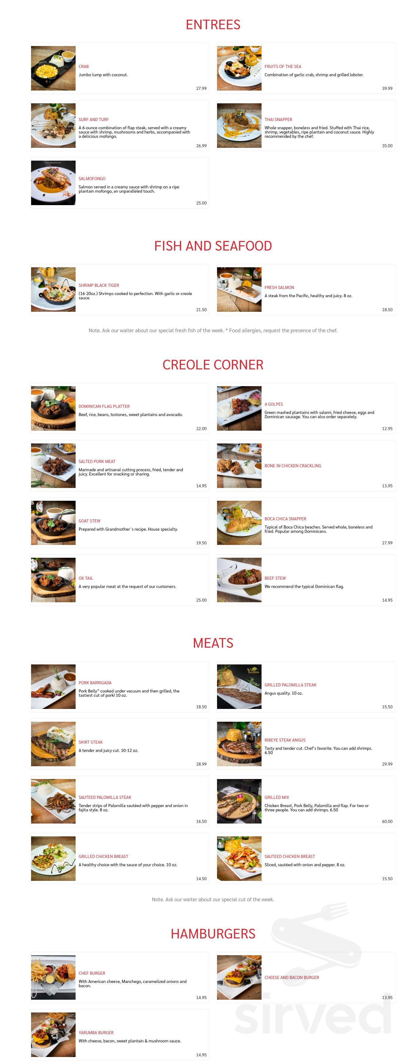 Yarumba Restaurant & Lounge menus in Miami Gardens, Florida, United States
