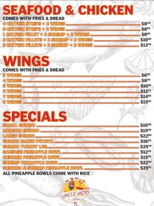 Uncle Jack's Kitchen menu in Tyler, Texas, USA