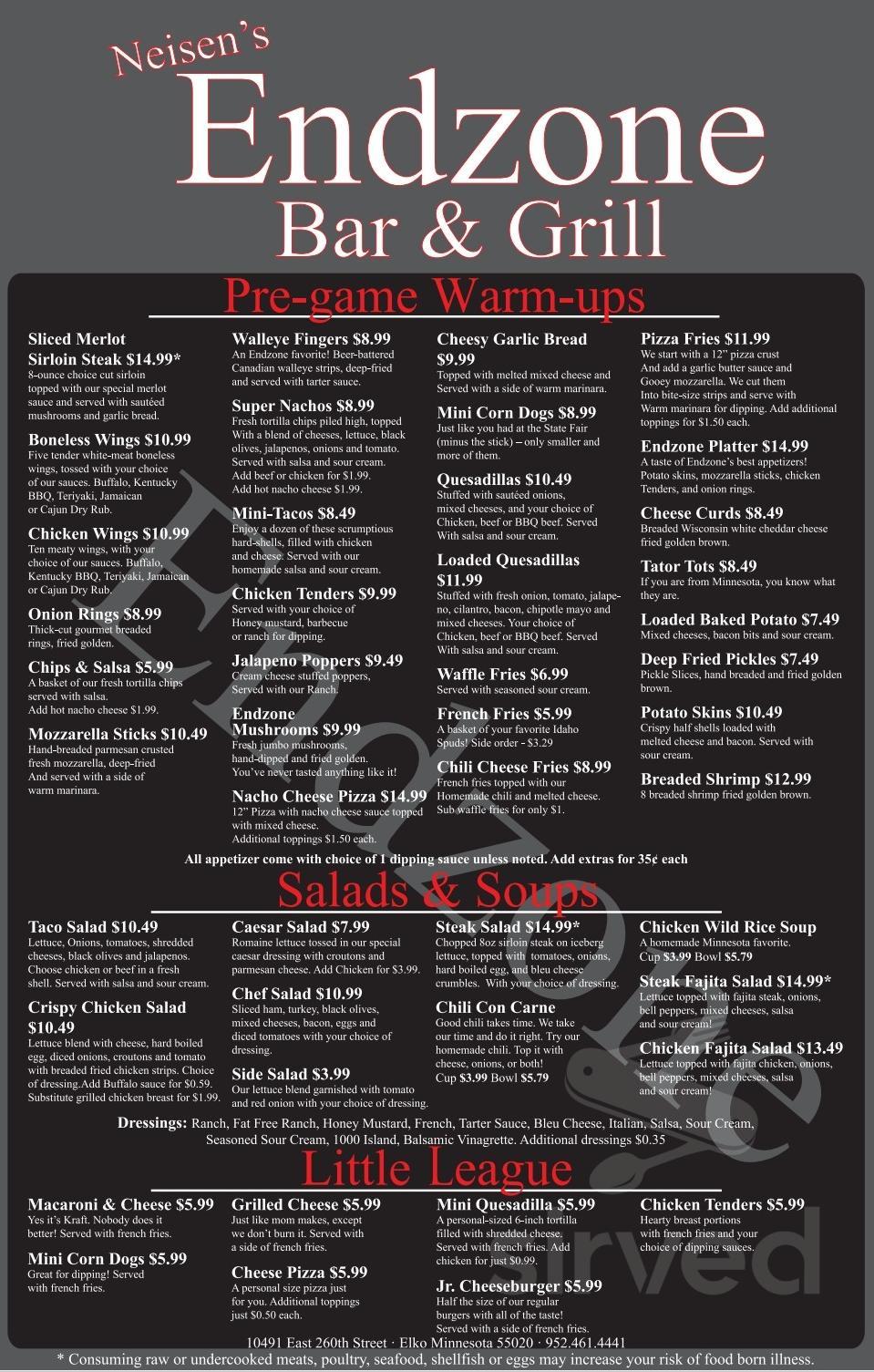 End Zone Bar & Grill menus in Elko New Market, Minnesota, United States