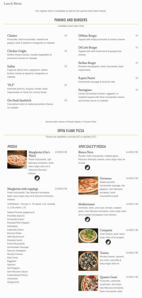 Gio Italian Grill menu in Macungie, Pennsylvania, USA