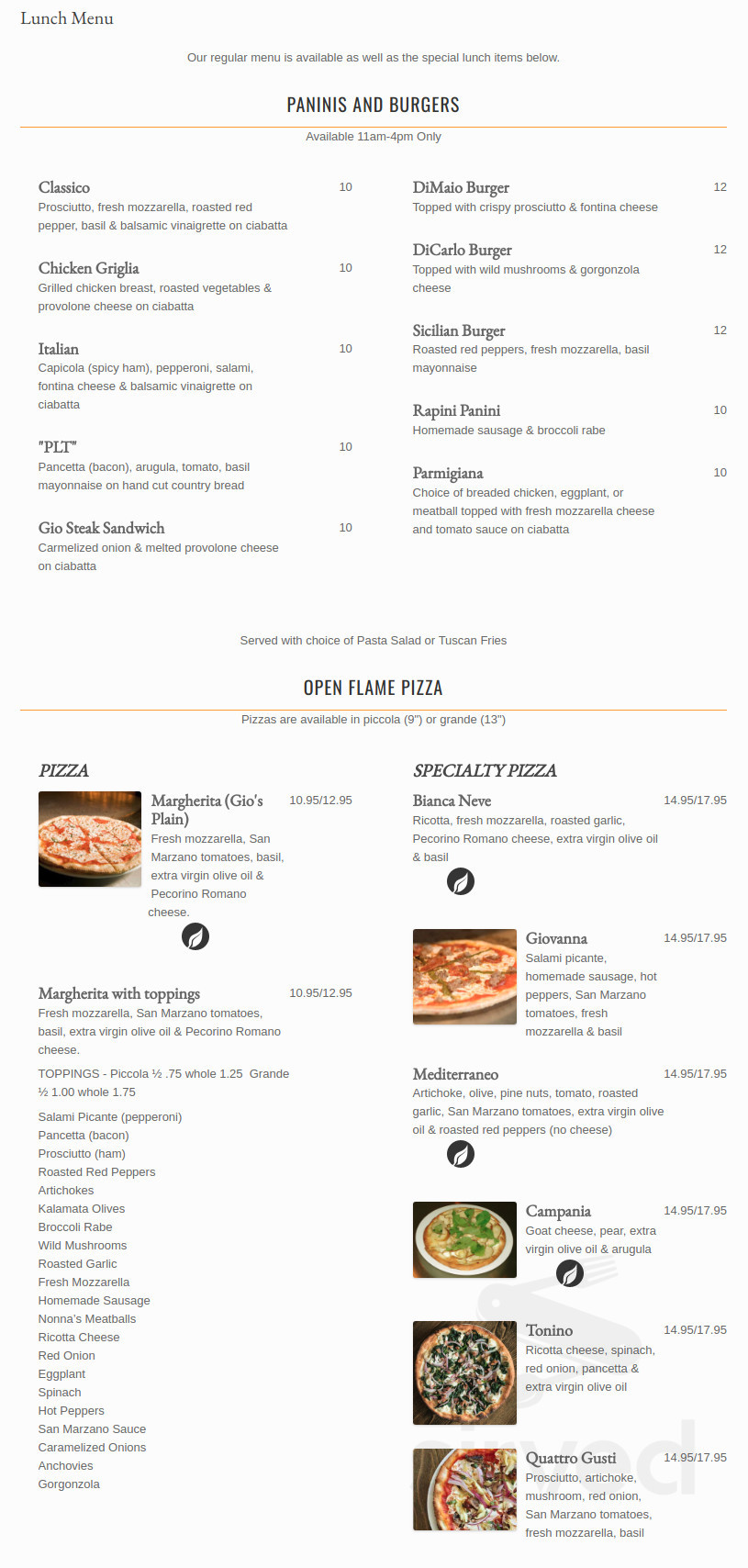 Gio Italian Grill menu in Macungie, Pennsylvania, USA