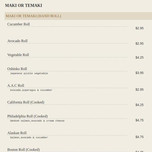 Red Ginger menu in Bettendorf, Iowa, USA