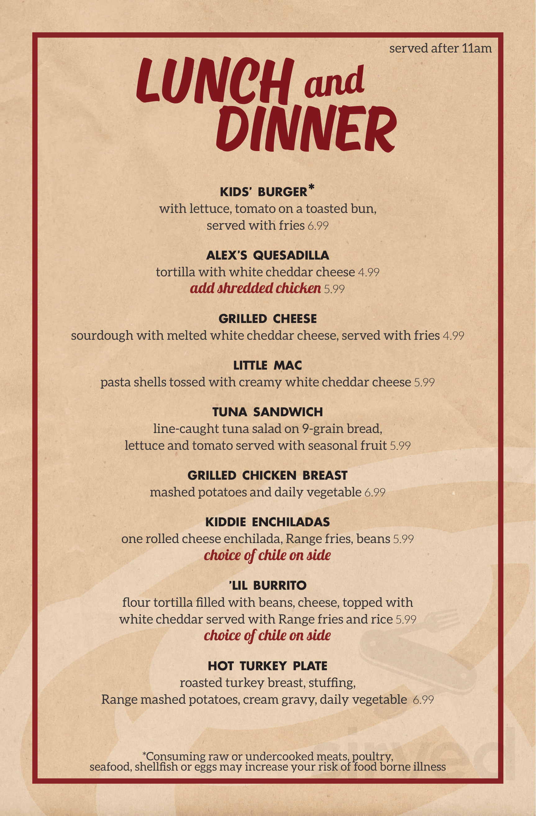 The Range Cafe Menu In Albuquerque New Mexico USA The Range Cafe Menu In Albuquerque New Mexico USA