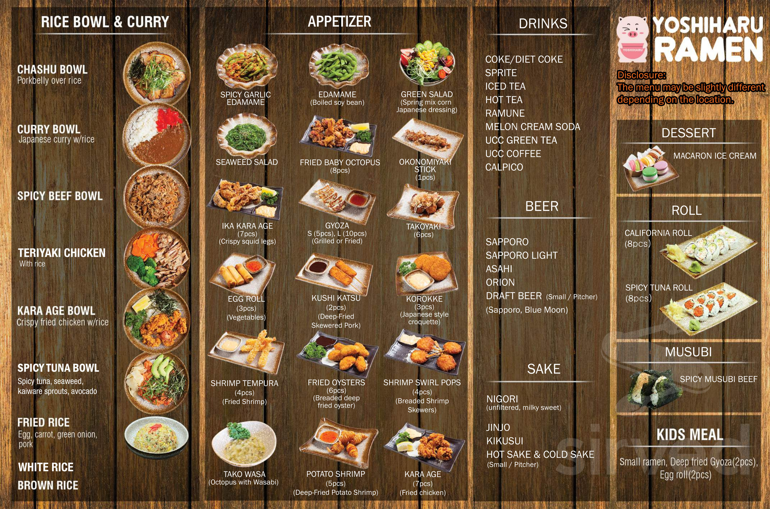 Yoshiharu Ramen menu in Buena Park, California, USA