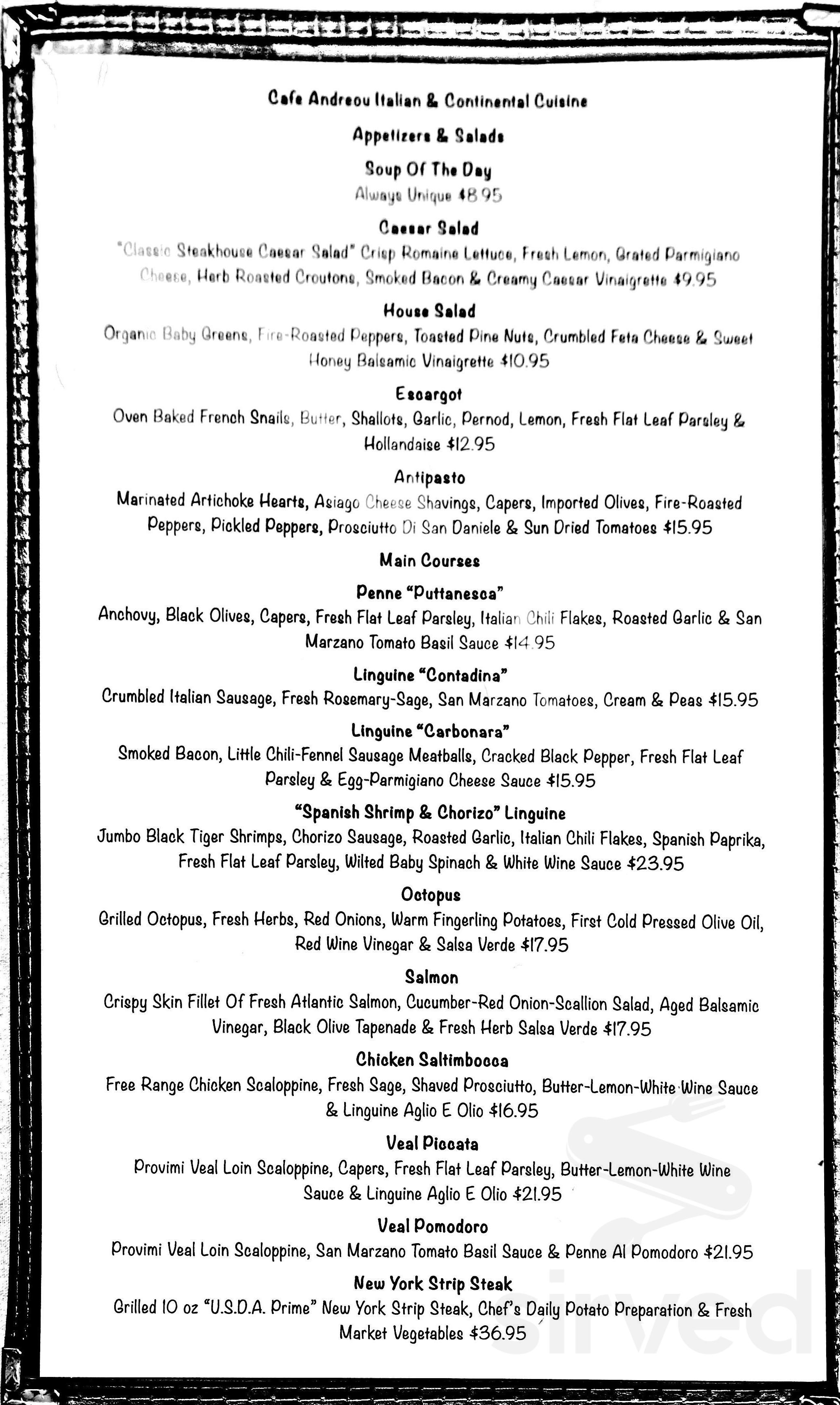 Menu for Cafe Andreou in Brantford, ON | Sirved