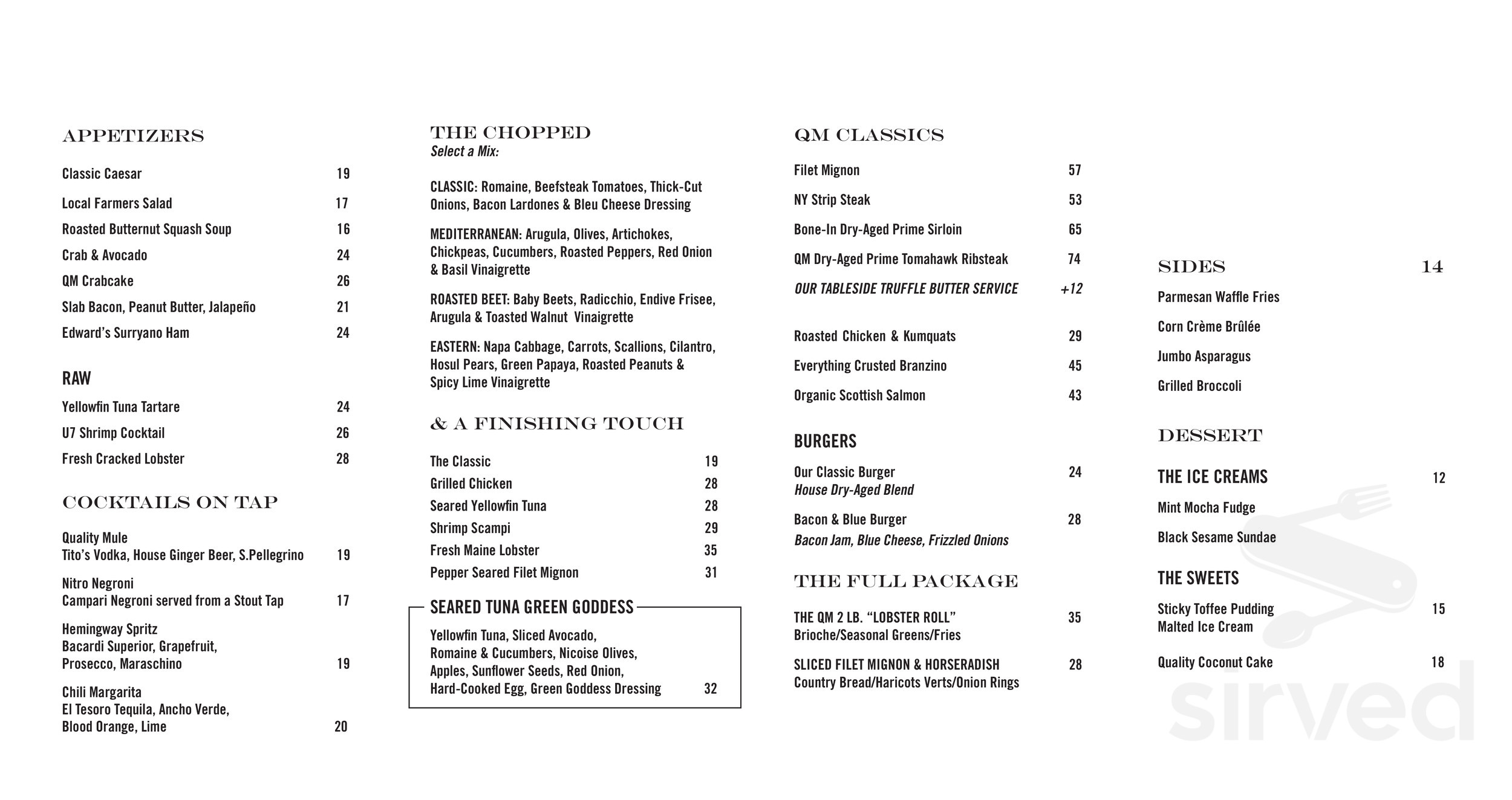 Quality Meats menu in New York, New York, USA
