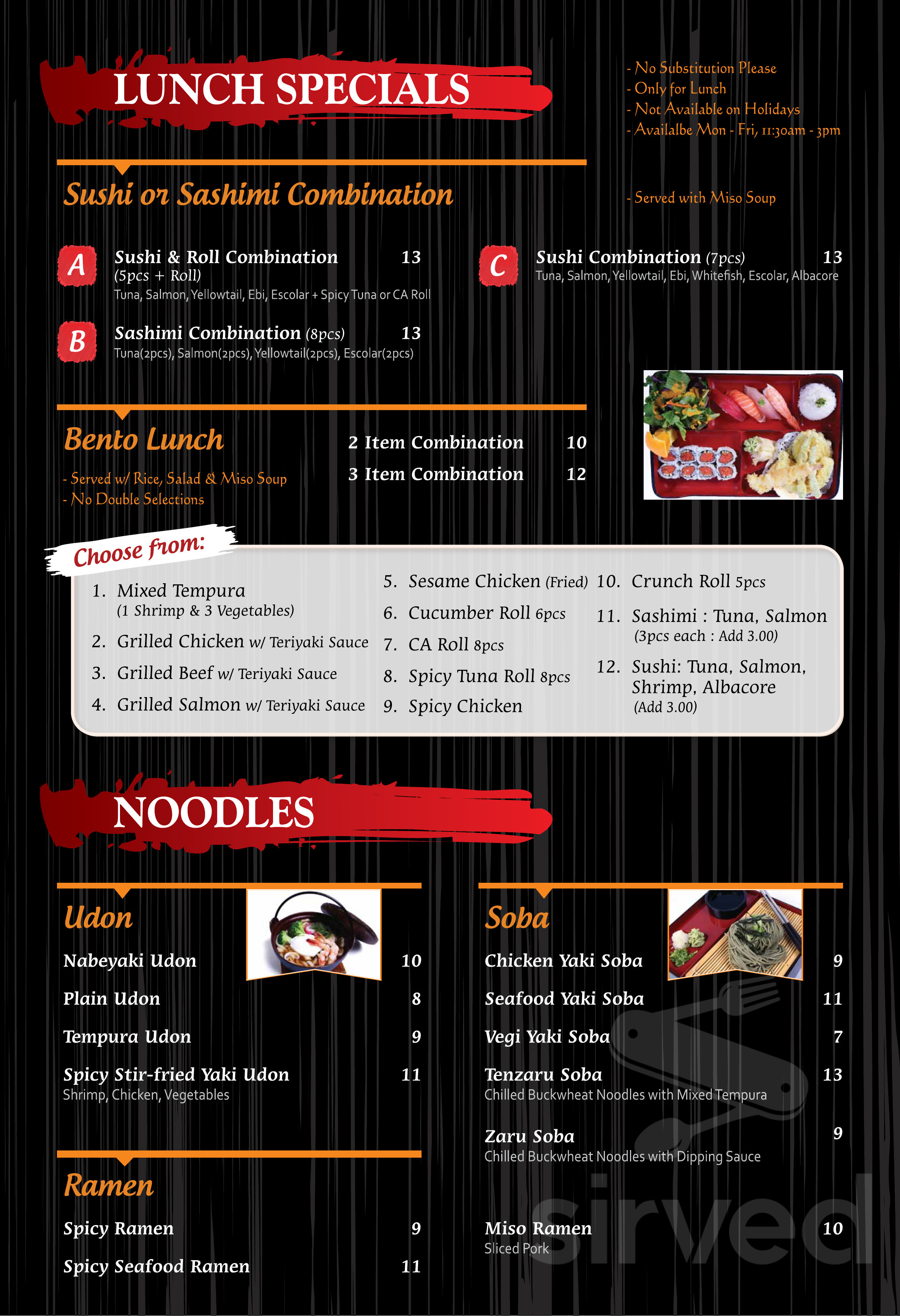 Starfish Sushi Downey menu in Downey, California, USA