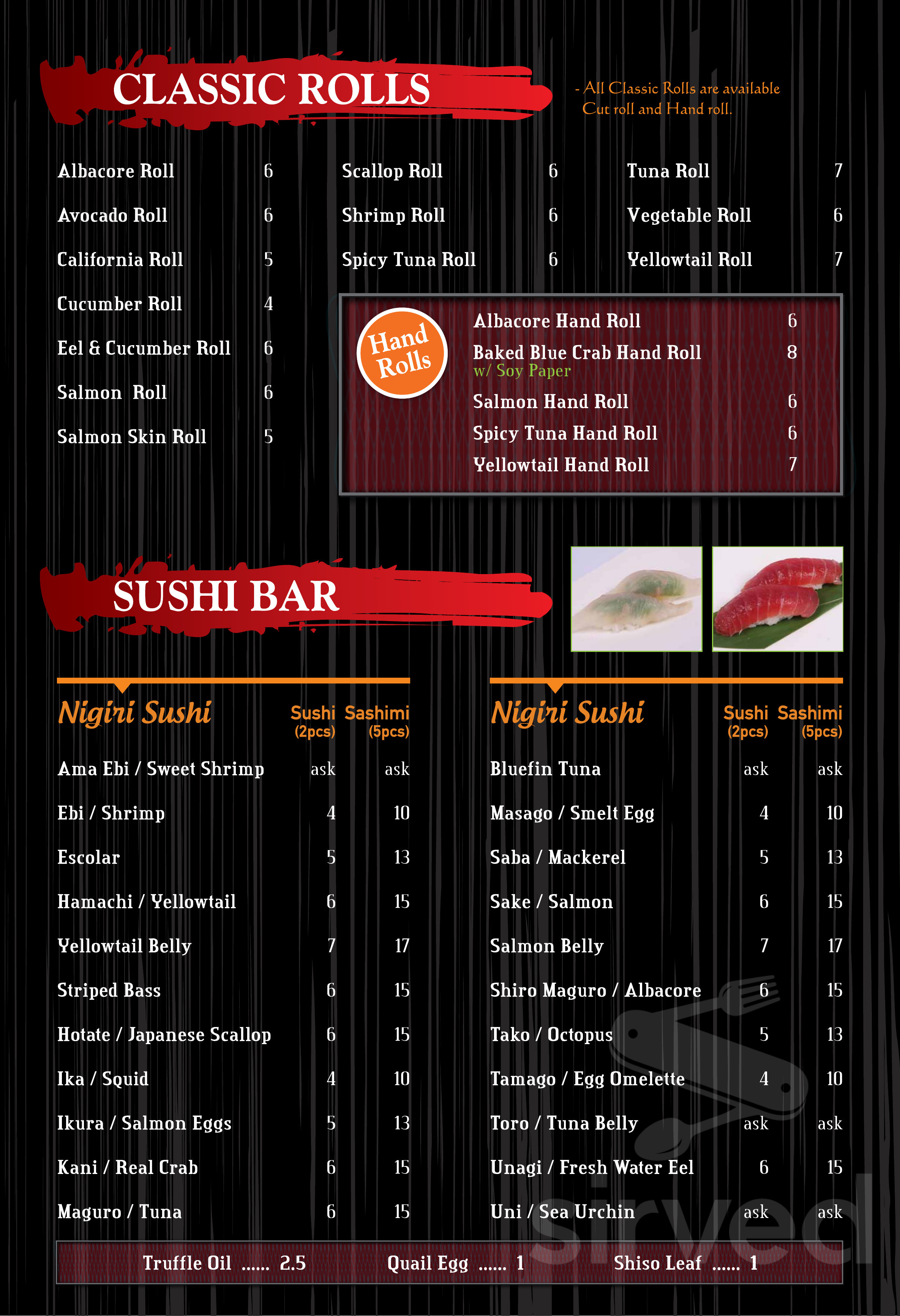 Starfish Sushi Downey menu in Downey, California, USA