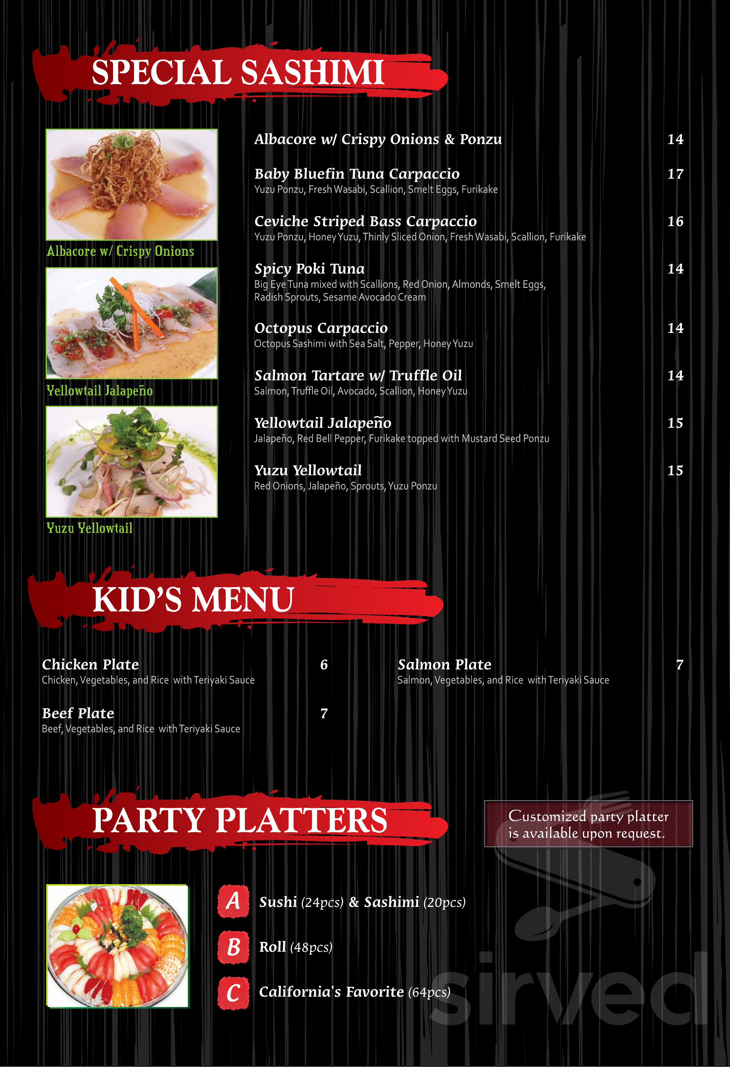 Starfish Sushi Downey menus in Downey, California, United States