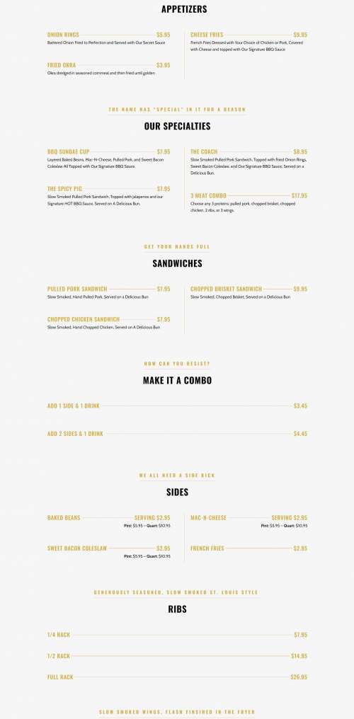 Big Worm's BBQ menu in Fort Pierce, Florida, USA