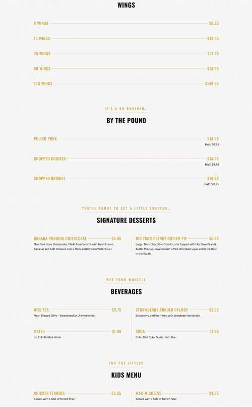 Big Worm's BBQ menu in Fort Pierce, Florida, USA