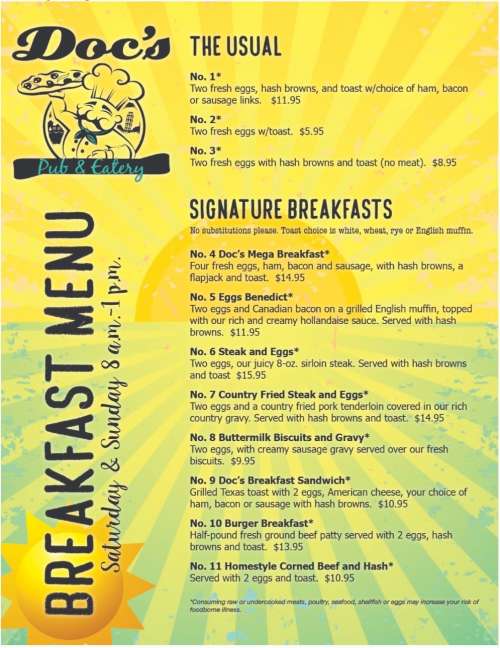 Doc's Pub and Eatery menu in Balsam Lake, Wisconsin, USA