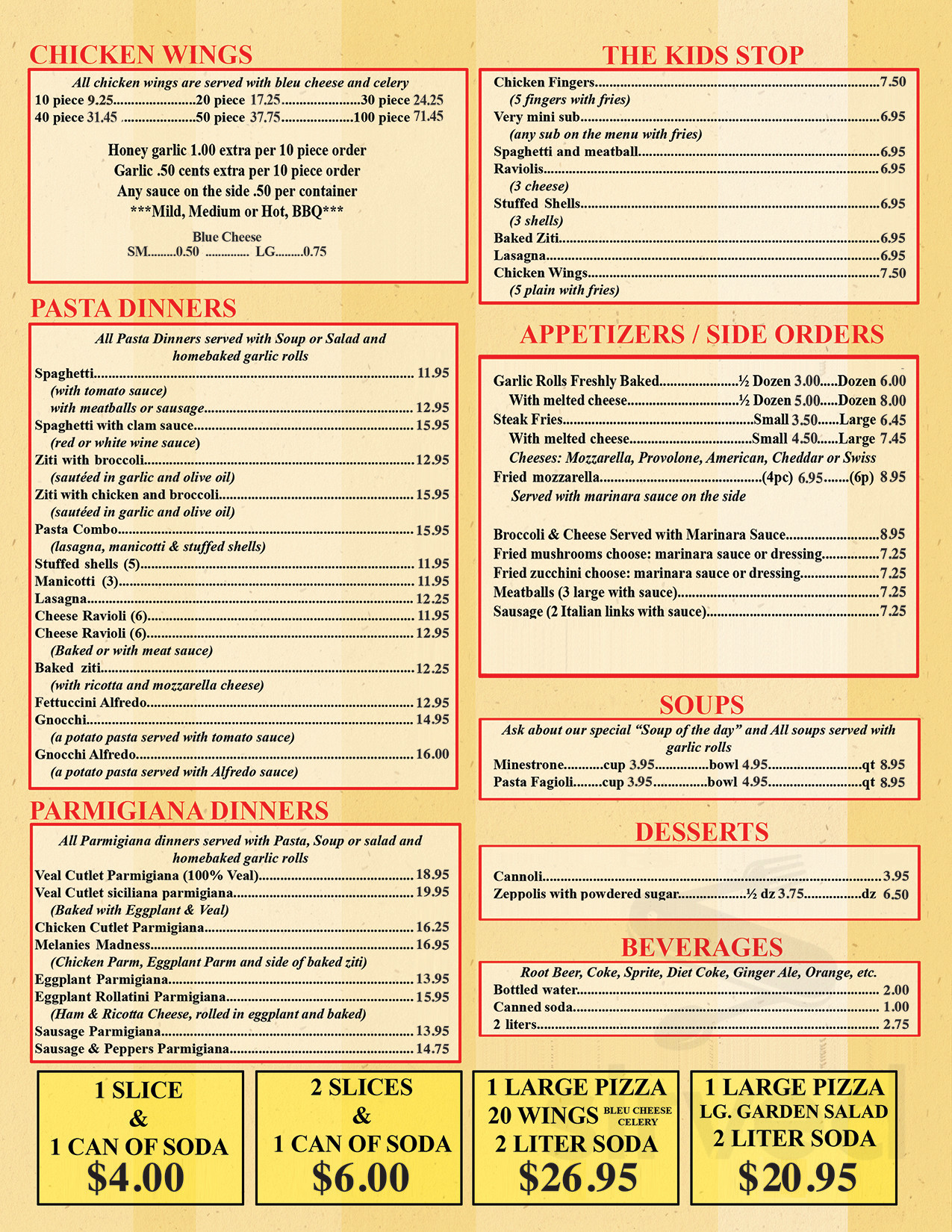 Annie's Pizza menu in Coral Springs, Florida, USA