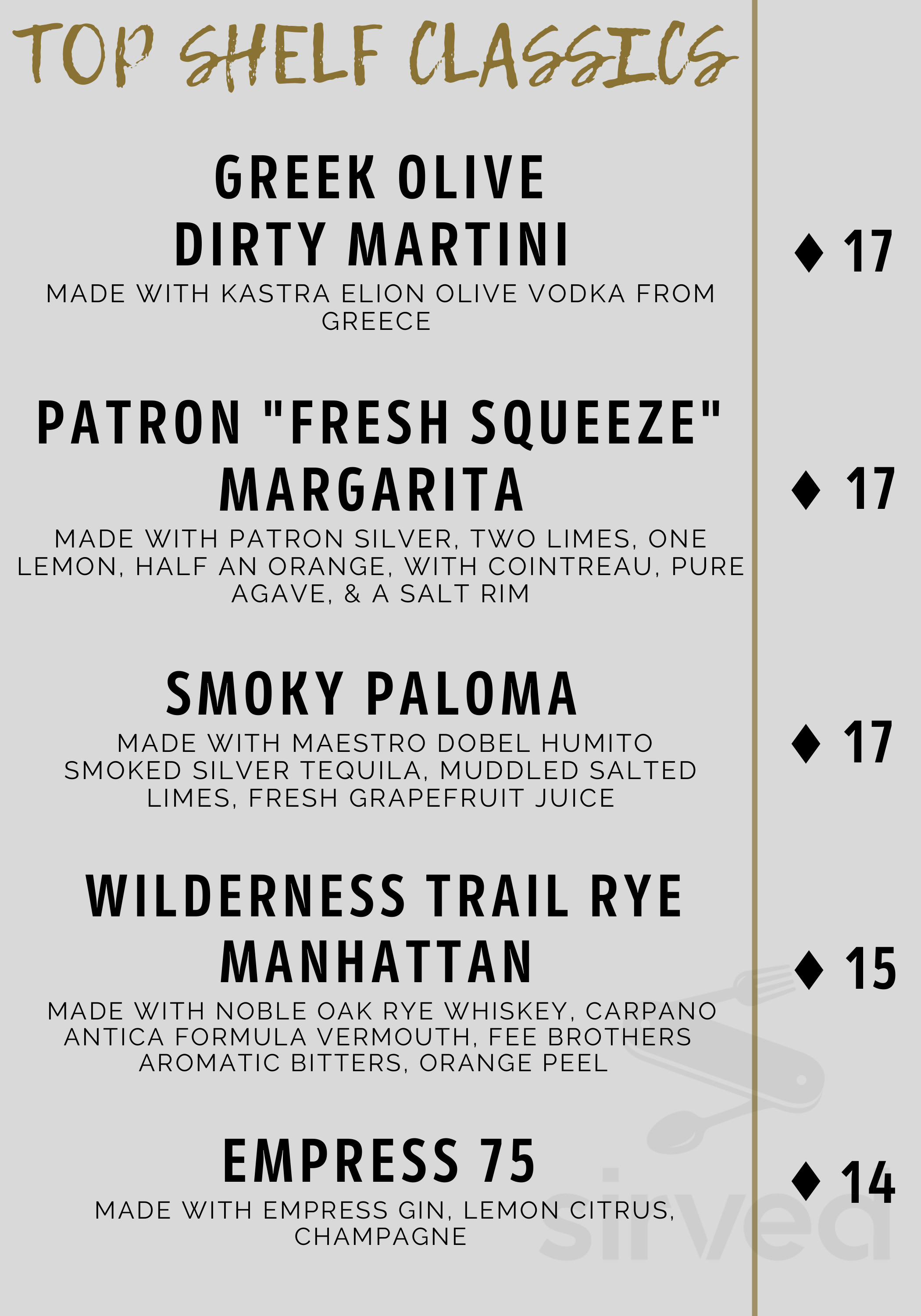 Radius Rooftop Lounge menu in Knoxville, Tennessee, USA