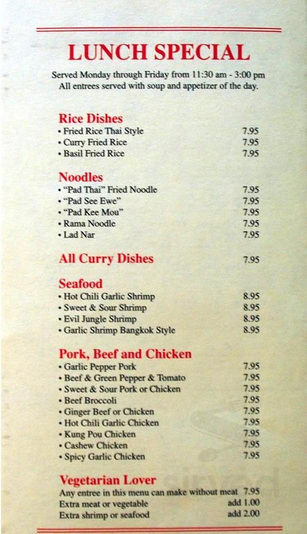 Siri Thai Two menu in Palatine, Illinois, USA