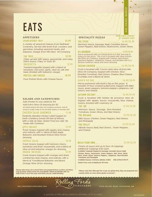 Rolling Forks Vineyards menu in Glenwood, Minnesota, USA