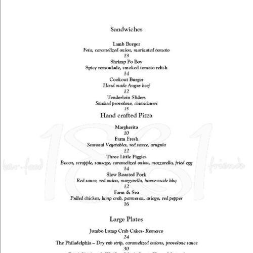 1861 Southern Kitchen Bourbon Bar menu in Middletown, Delaware, USA