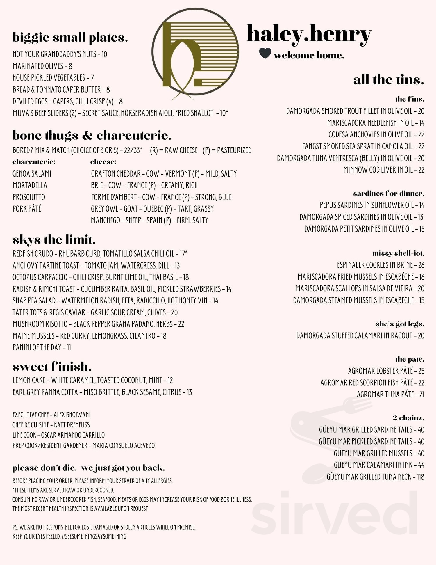 haley.henry menu in Boston, Massachusetts, USA
