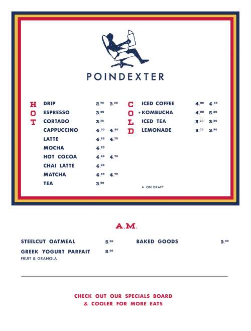 Poindexter Coffee menu in Ann Arbor, Michigan, USA