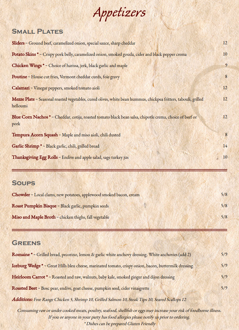 Portside Tavern menu in Hyannis, Massachusetts, USA