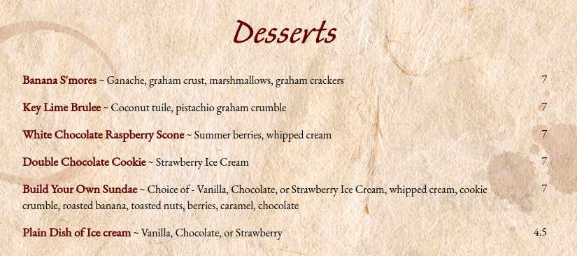 Portside Tavern menu in Hyannis, Massachusetts, USA