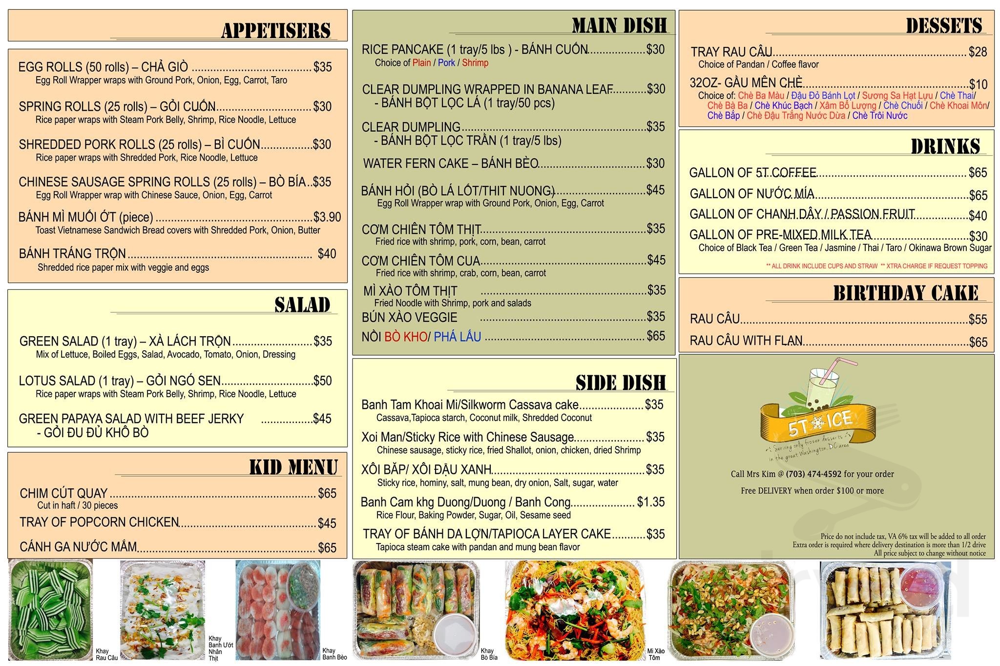 Menu - Dulles VA's 5T Ice | Sirved