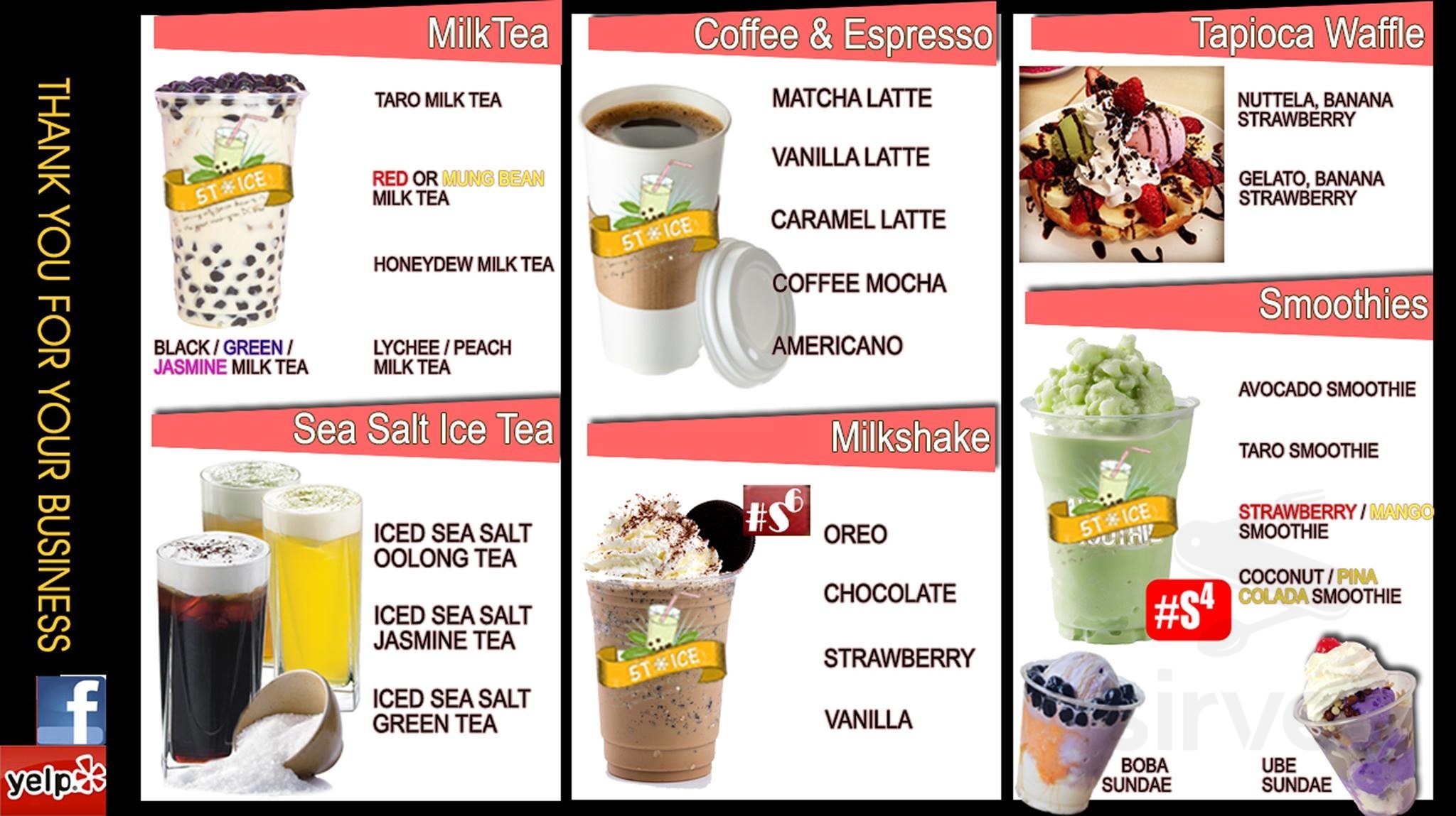 Menu - Dulles VA's 5T Ice | Sirved