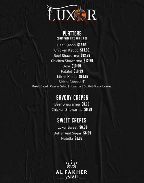 Luxor Hookah Lounge Hurst menu in Hurst, Texas, USA