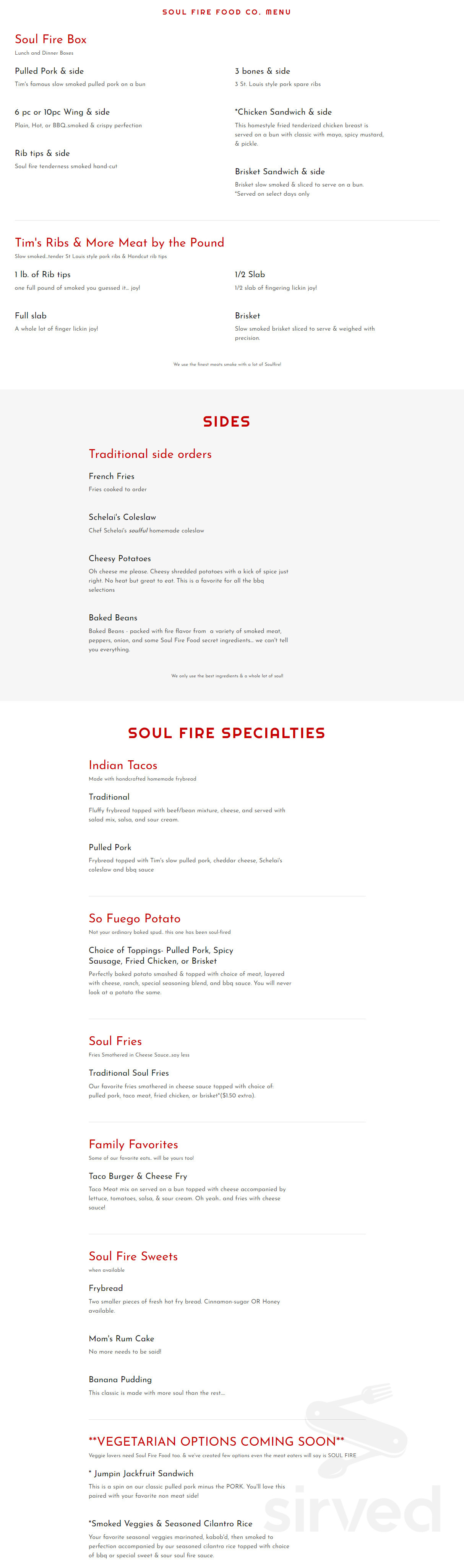 Soul Fire Food Company menu in Topeka, Kansas, USA