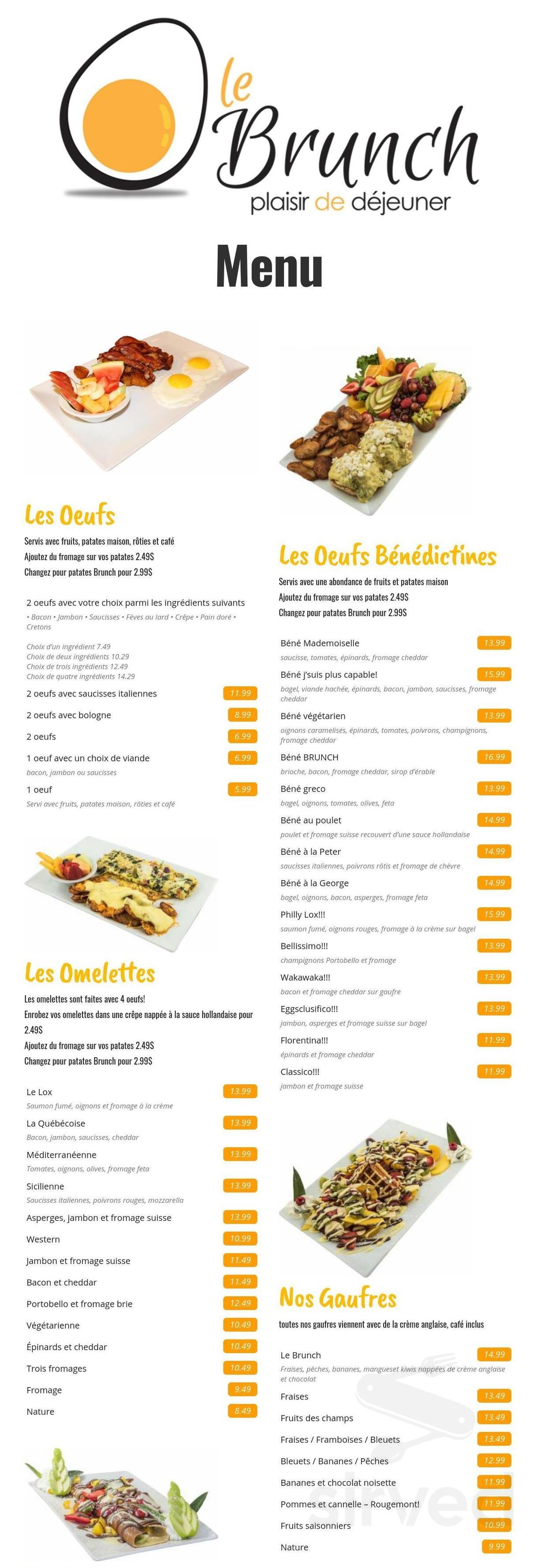 Resto Le Brunch menu in Trois-Rivières, Quebec G9A 4N3, Canada