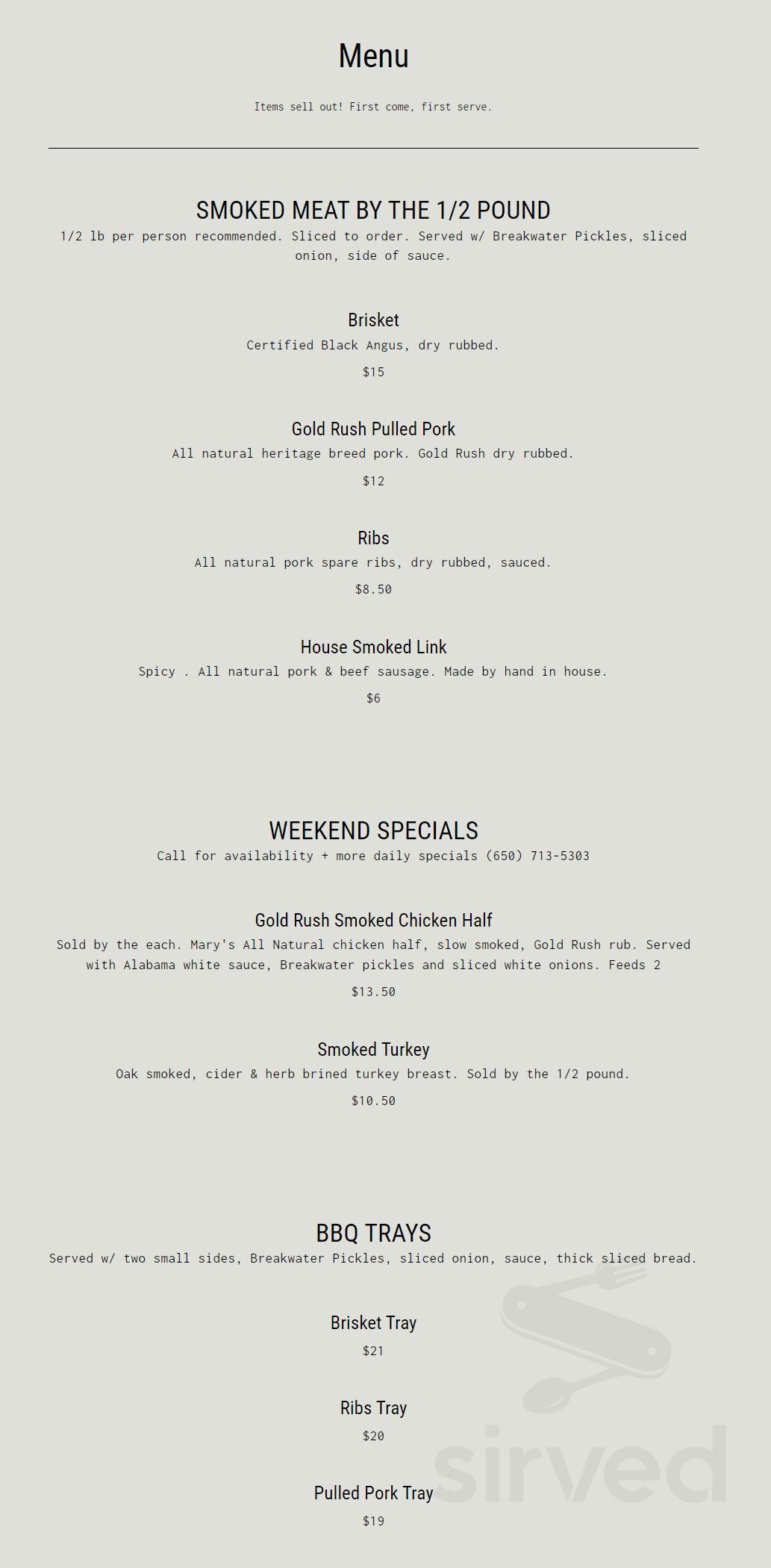 Menu for Breakwater Barbecue in El Granada, California, United States