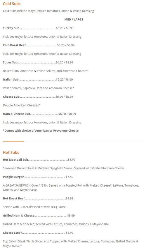 Pudgie's Pizza menu in Cortland, New York, USA