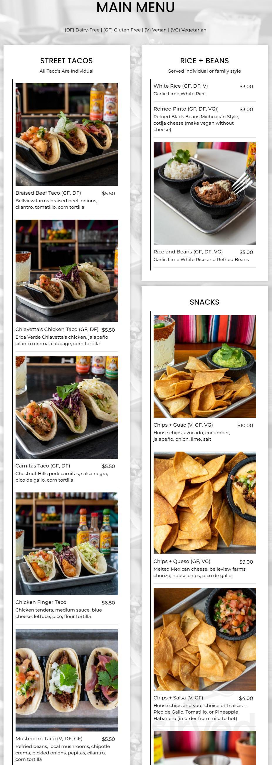 Hombre y Lobo | Tacos + Tequila menu in Buffalo, New York, USA