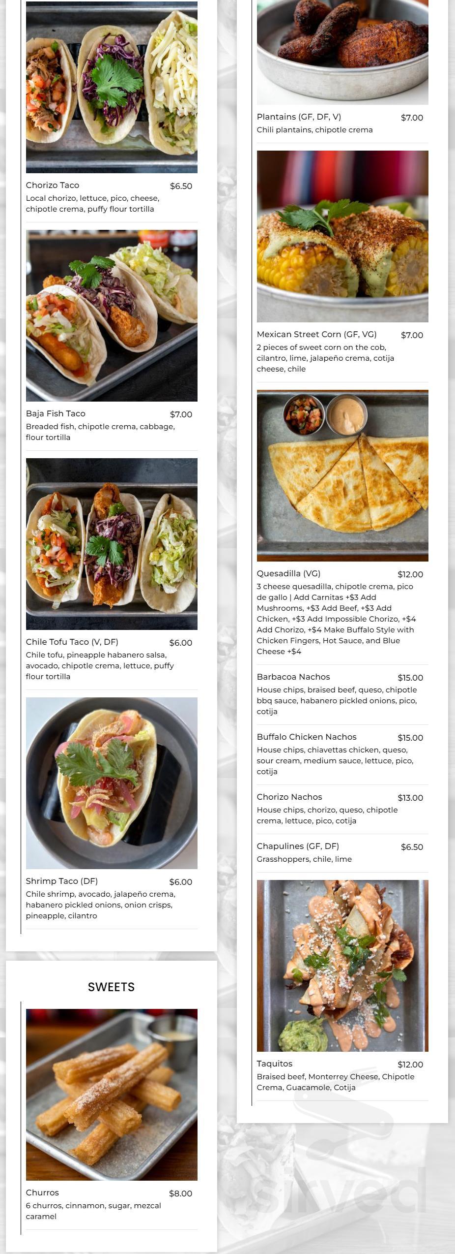 Hombre y Lobo | Tacos + Tequila menu in Buffalo, New York, USA