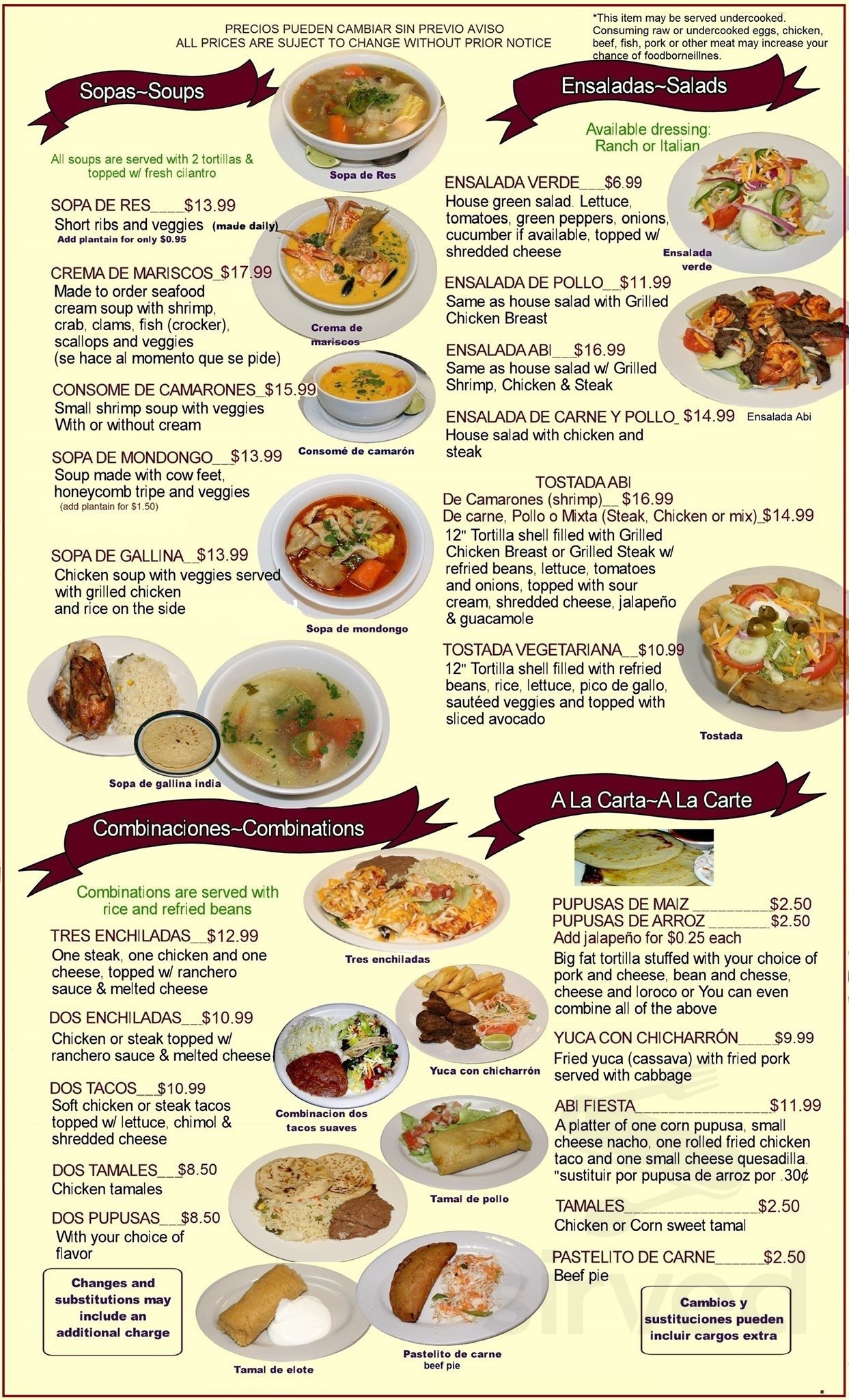 ABI RESTAURANT AND CARRY OUT menu in Alexandria, Virginia, USA