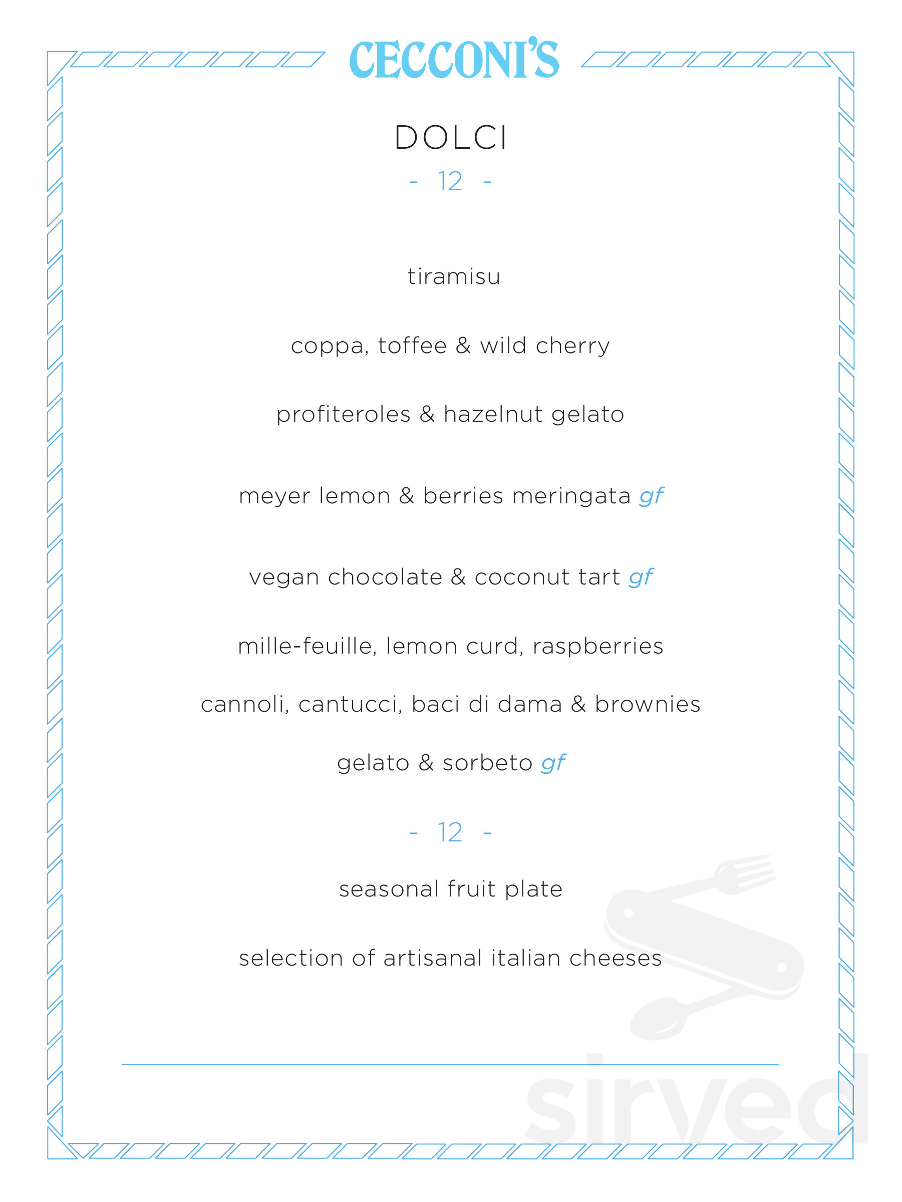 Cecconi's West Hollywood menu in West Hollywood, California, USA