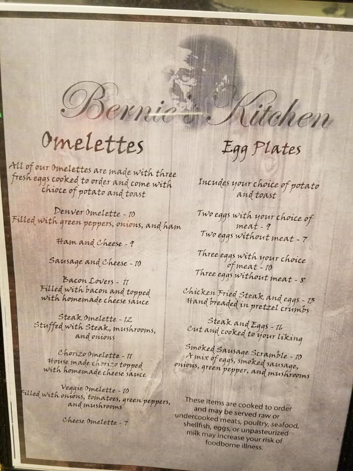 Bernie's Kitchen menu in Elizabeth, Colorado, USA