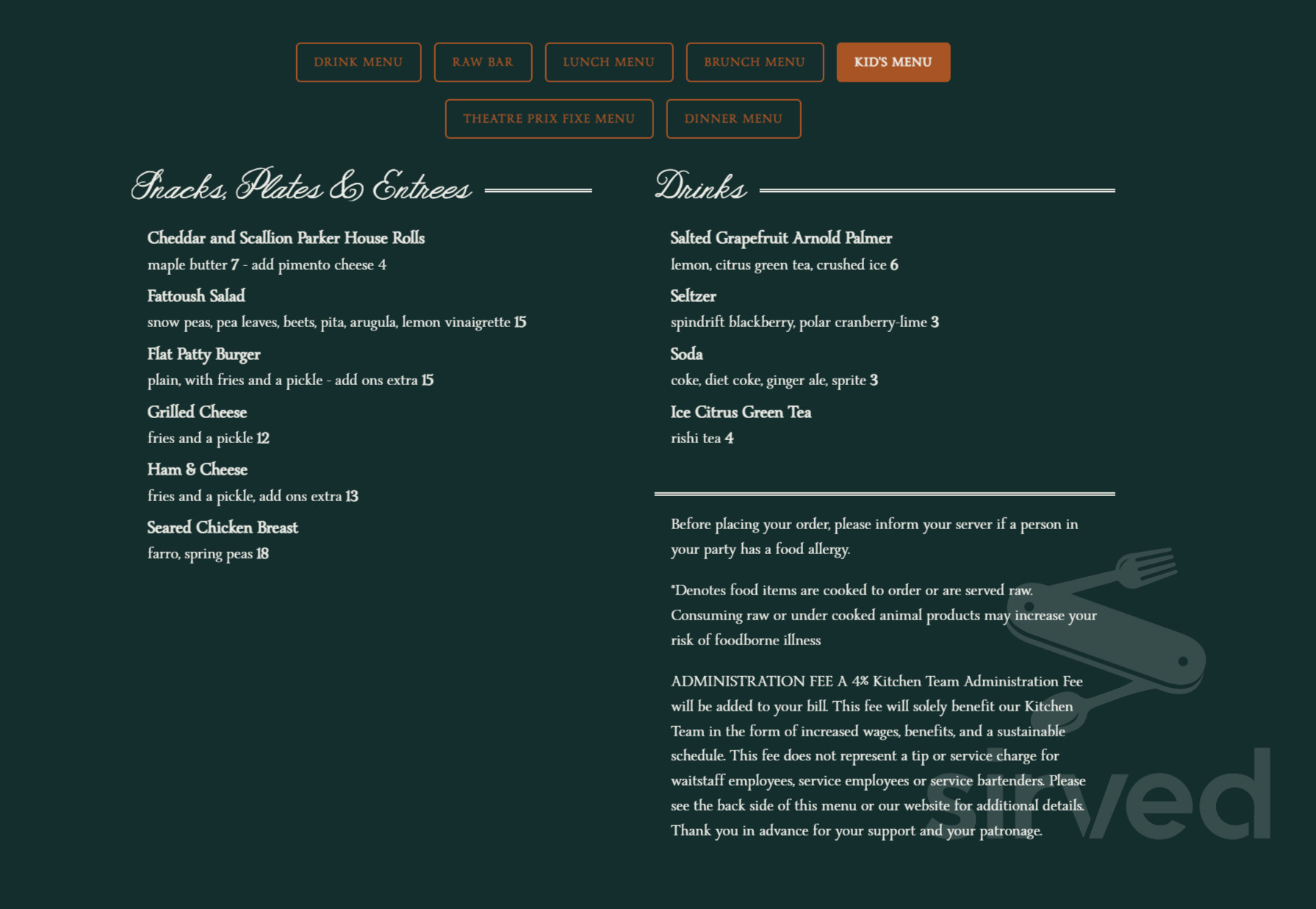 Black Lamb menu in Boston, Massachusetts, USA