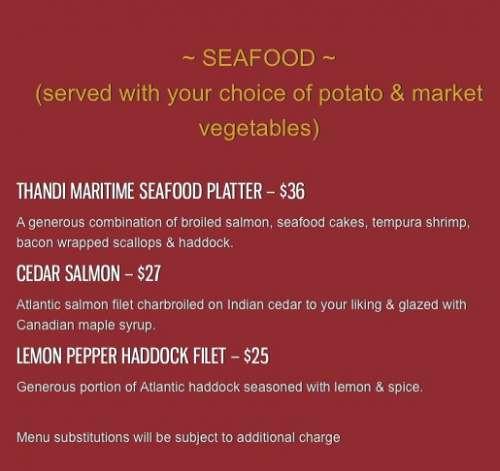 Thandi menu in Saint John, New Brunswick, Canada