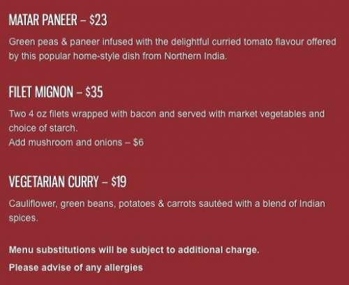 Thandi menu in Saint John, New Brunswick, Canada