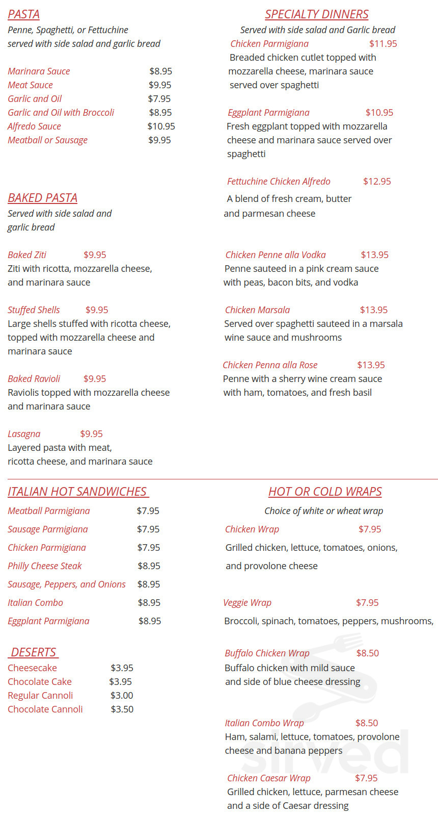 Menu - Chuluota FL's Backstreet Pizza | Sirved