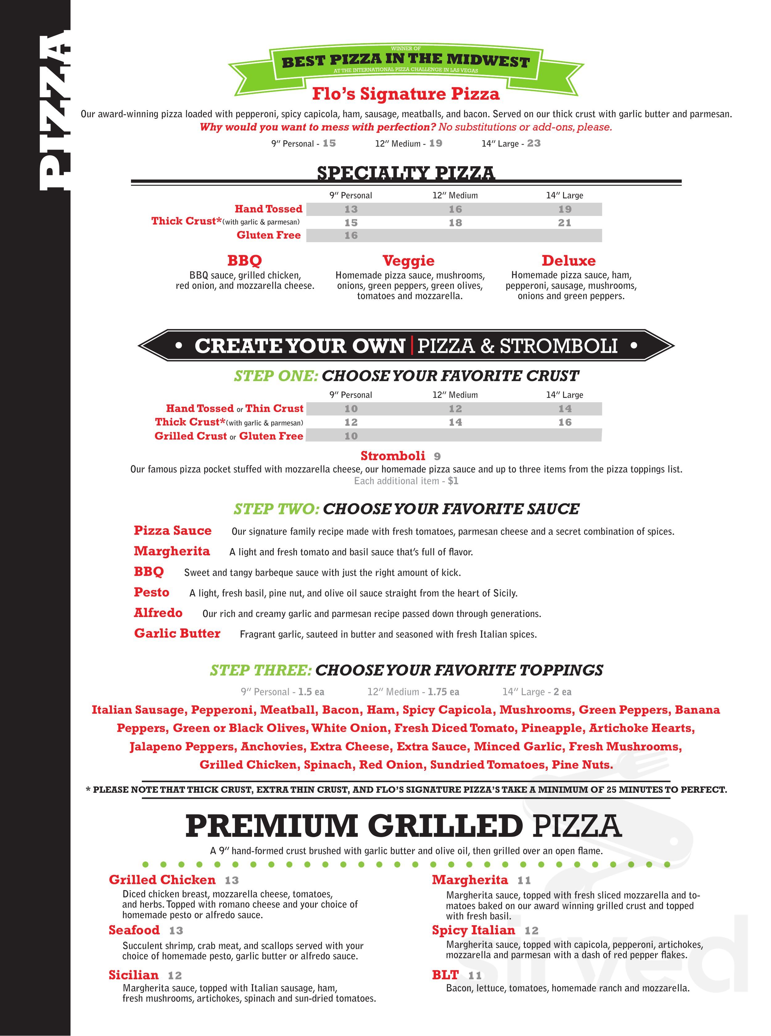 Flo's Pizzeria Ristorante & Sports Bar menu in Greenville, Michigan, USA