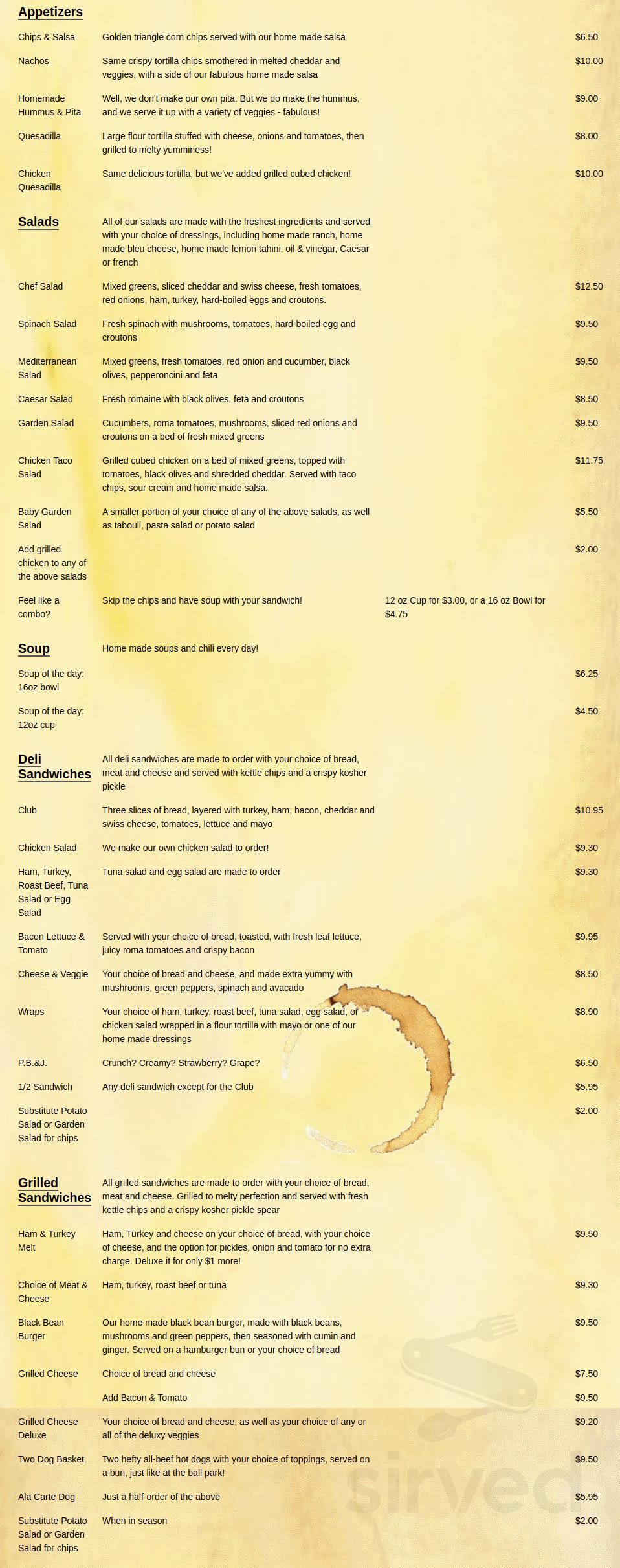 Diamonds Coffee Shoppe menu in Minneapolis, Minnesota, USA