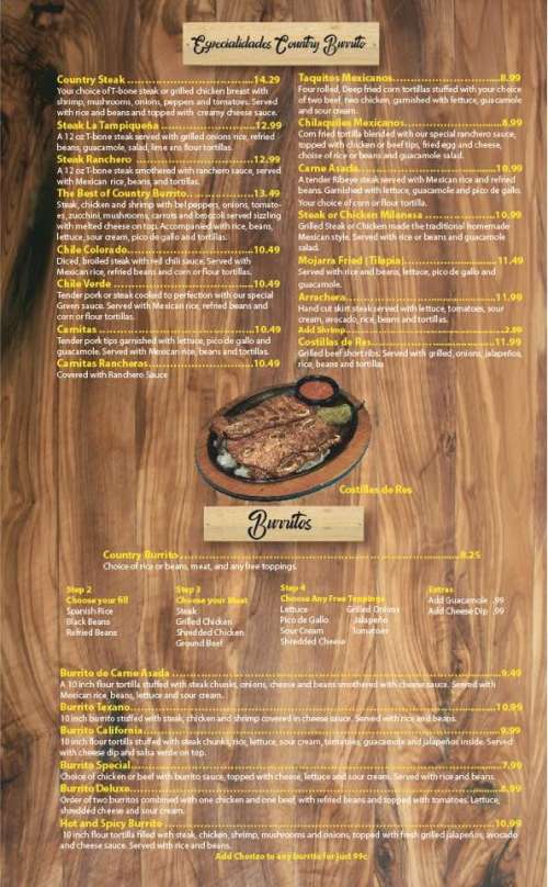 Country Burrito Fresh Mex menu in Knoxville, Tennessee, USA