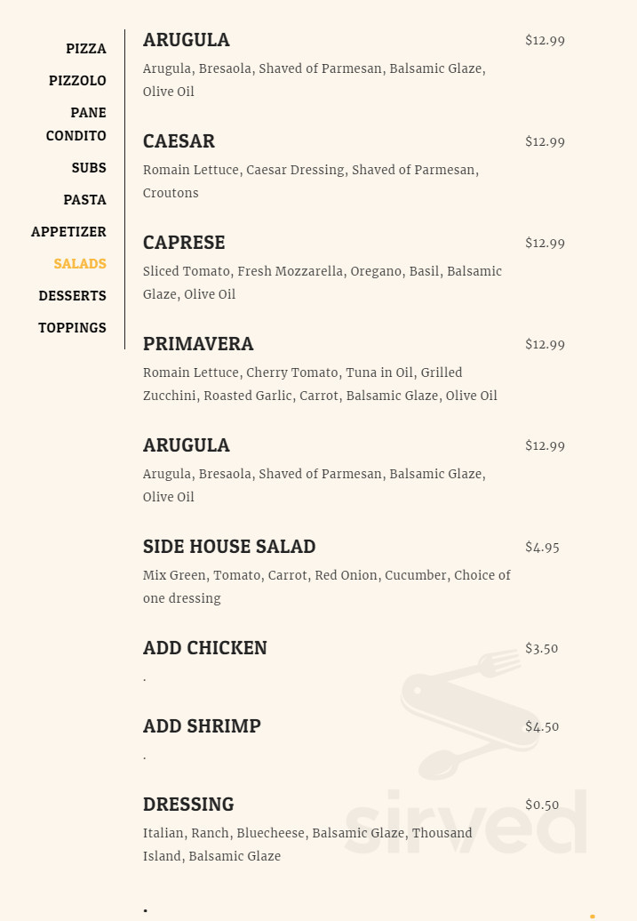 Menu - Venice FL's Sicilia Italian Pizzeria | Sirved
