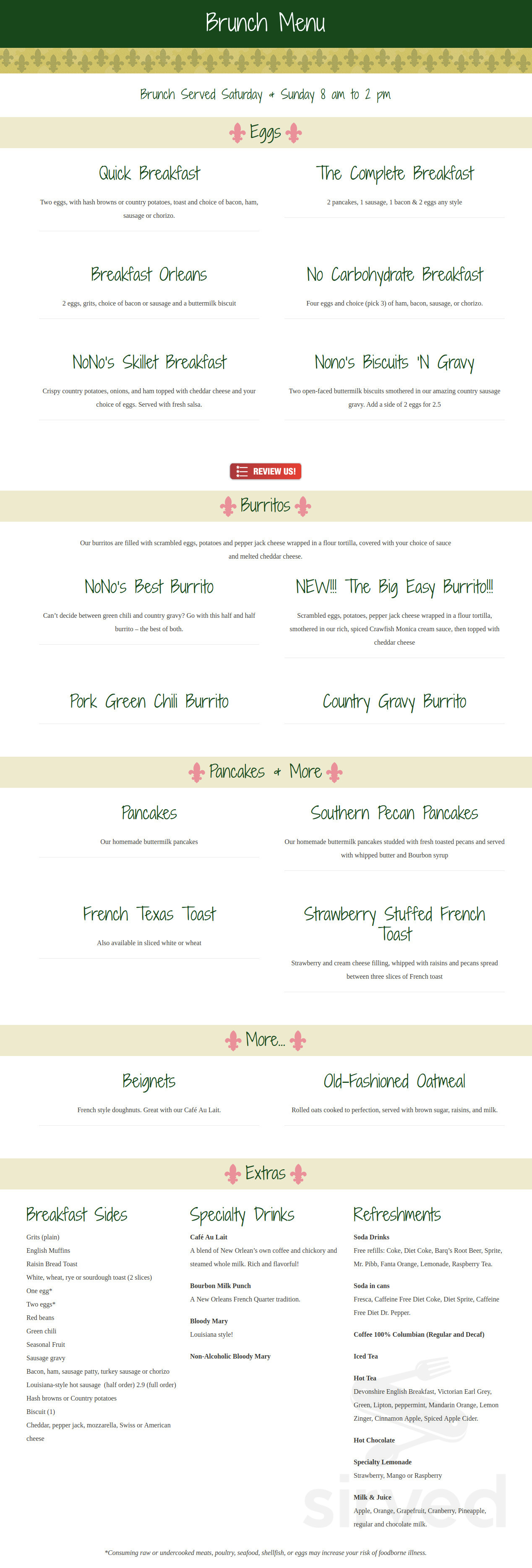 NoNo's Cafe menu in Littleton, Colorado, USA