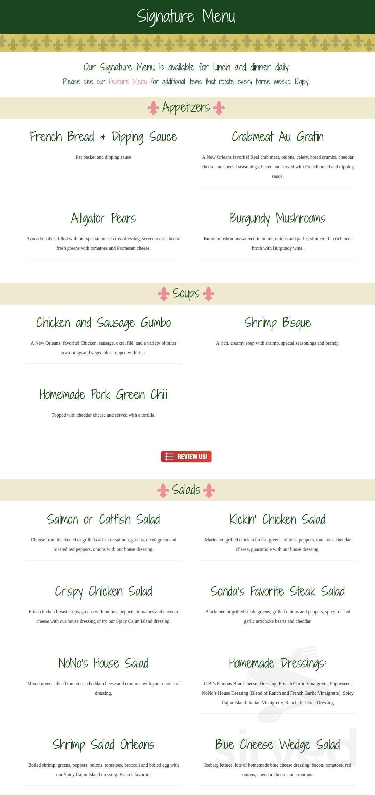 NoNo's Cafe menu in Littleton, Colorado, USA