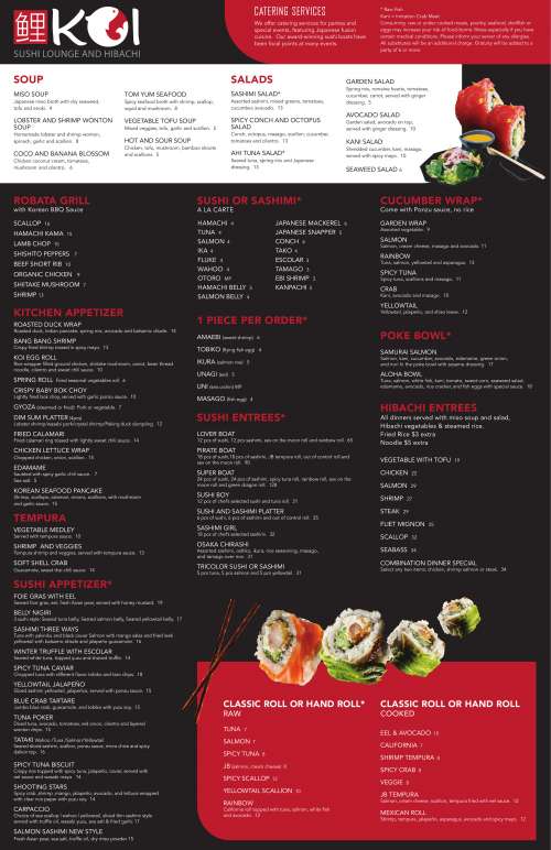 Koi - Sushi Lounge menu in Fort Lauderdale, Florida, USA