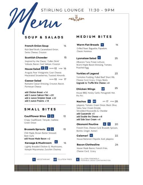 Stirling Grill & Lounge menu in Canmore, Alberta, Canada